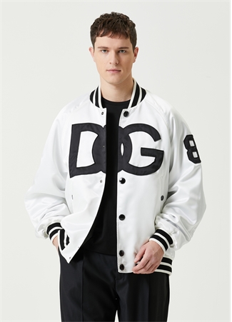 Dolce&Gabbana Erkek Beyaz Logo Detaylı Bomber Mont 46 IT Dolce&Gabbana Erkek Beyaz Logo Detaylı Bomber Mont 46 IT