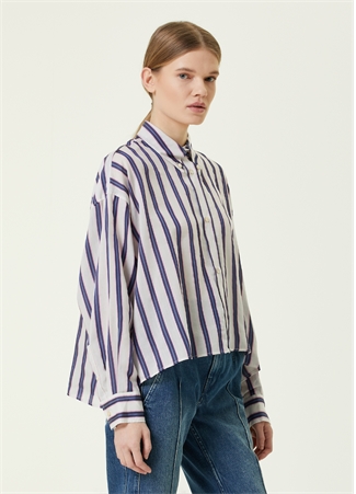 Etoile Isabel Marant Kadın Ekru Mavi Çizgili Gömlek Bej 34 FR