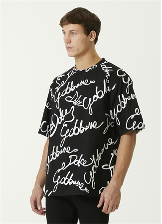 Dolce&Gabbana Erkek Siyah Beyaz Logo Desenli T-shirt S EU