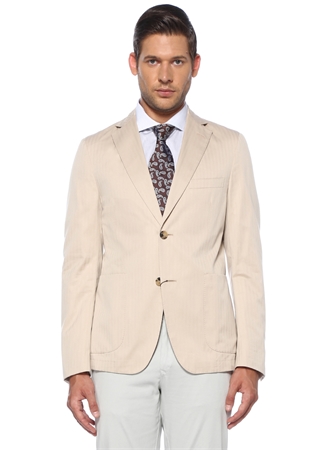 Pal Zileri Erkek Bej Kelebek Yaka Çizgili Yün Ceket Kahverengi 48 IT