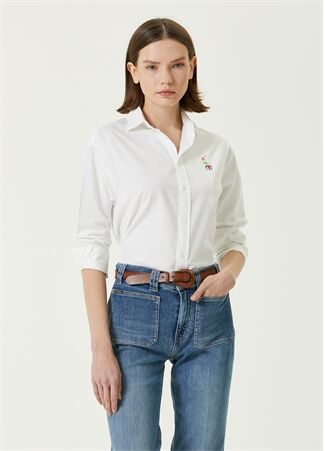 Polo Ralph Lauren Kadın Beyaz Logo Detaylı Gömlek 0 US