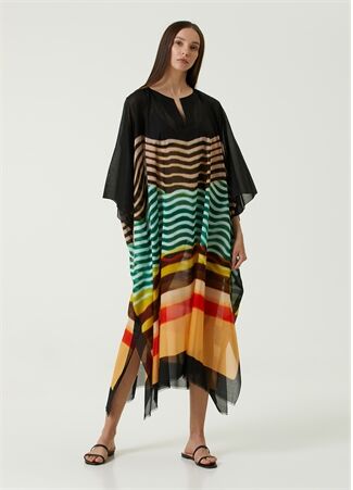 Dries Van Noten Kadın Siyah Desenli Midi Kaftan EU