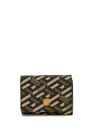 Versace Kadın Haki Logo Desenli Cüzdan Siyah EU