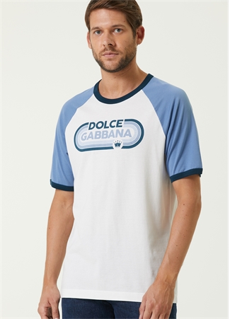 Dolce&Gabbana Erkek Beyaz Mavi Reglan Kollu Logolu T-shirt Bej 44 IT Dolce&Gabbana Erkek Beyaz Mavi Reglan Kollu Logolu T-shirt Bej 44 IT