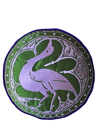 Atölye11 Kuş Motifli Yeşil 40 cm İpek Dekoratif Yastık Çok Renkli