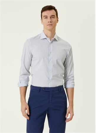 Pal Zileri Erkek Mavi Çizgili Gömlek Lacivert 40 IT