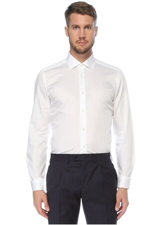 Zegna Erkek Beyaz İngiliz Yaka Gömlek 40 IT