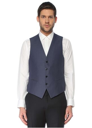Cerimonia Erkek Mavi Saten Garnili Yelek 48 IT