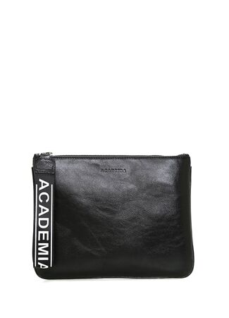 Academia Kadın Siyah Logo Detaylı Deri El Portföyü EU