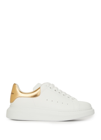 Alexander McQueen Kadın Oversize Beyaz Gold Logolu Deri Sneaker 35.5 EU Alexander McQueen Kadın Oversize Beyaz Gold Logolu Deri Sneaker 35.5 EU