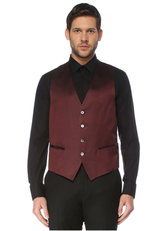 Cerimonia Erkek Bordo Saten Garnili İpek Yelek 46 IT