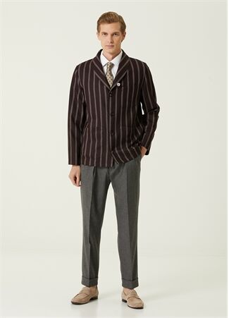 Lardini Erkek Gri Çift Pilili Yün Pantolon 50 IT