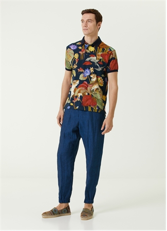 Etro Erkek Lacivert Beli Büzgülü Jogger Keten Pantolon 52 IT Etro Erkek Lacivert Beli Büzgülü Jogger Keten Pantolon 52 IT