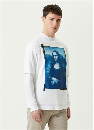 Off-White Erkek Beyaz Figür Baskılı Uzun Kollu T-shirt S EU