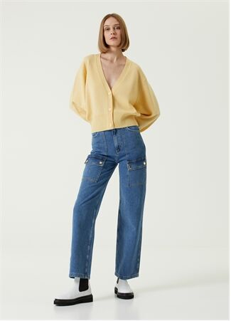 Sandro Kadın Sarı V Yaka Yün Hırka 2 US