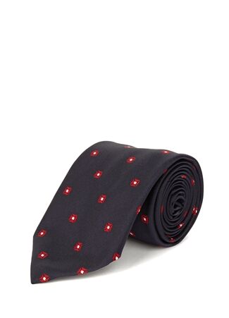 Zegna Erkek Lacivert Kırmızı Mikro Desenli İpek Kravat EU