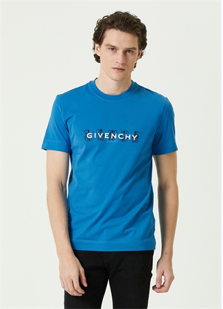 Givenchy Erkek Mavi Beyaz Logo Baskılı Figür Detaylı T-shirt S Eu Givenchy Erkek Mavi Beyaz Logo Baskılı Figür Detaylı T-shirt S Eu