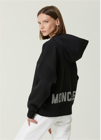 Moncler Kadın Siyah Kapüşonlu Logolu Sweatshirt XS EU