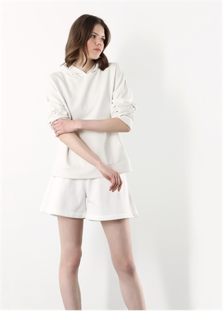 Network Kadın Beyaz Kapüşonlu Sweatshirt Bej L EU