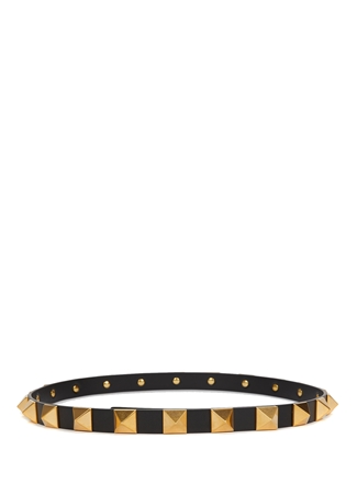 Valentino Garavani Kadın Rockstud Gold Siyah Deri Kemer 80 EU