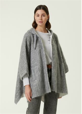 Brunello Cucinelli Kadın Gri Kapüşonlu Pelerin XS EU