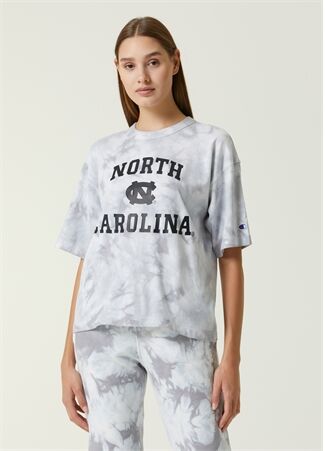 Champion Kadın Gri Bisiklet Yaka Batik Desenli T-shirt S EU