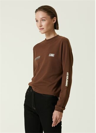 Les Benjamins Kadın Kahverengi Bisiklet Yaka Uzun Kol T-shirt XS EU