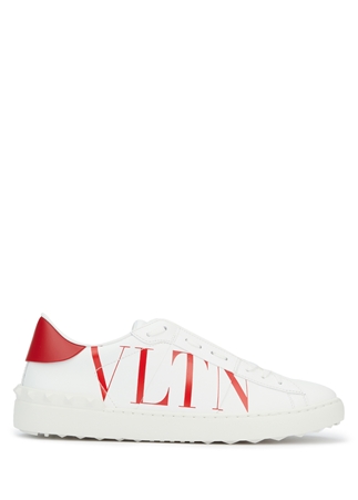 Valentino Garavani Erkek Beyaz Kırmızı Logolu Deri Sneaker 4 EU