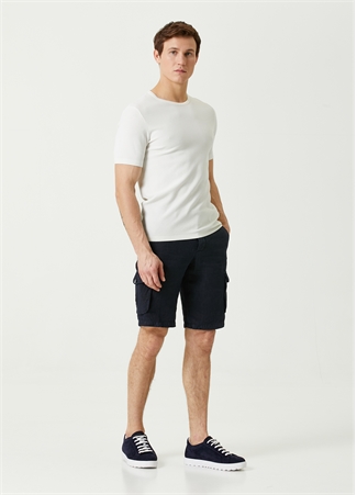 Kiton Erkek Lacivert Kargo Keten Bermuda 36 US Kiton Erkek Lacivert Kargo Keten Bermuda 36 US