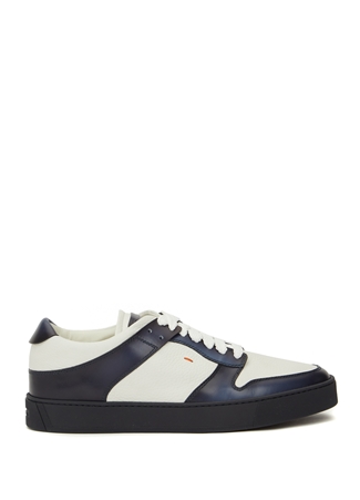Santoni Sport Erkek Beyaz Siyah Logolu Deri Sneaker Lacivert 0.5 UK Santoni Sport Erkek Beyaz Siyah Logolu Deri Sneaker Lacivert 0.5 UK