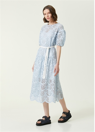 Maje Kadın Mavi Sırt Detaylı Midi Güpür Elbise 34 Fr