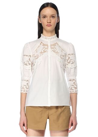 Maje Kadın Beyaz Dik Yaka Dantel Garnili Gömlek 3 US