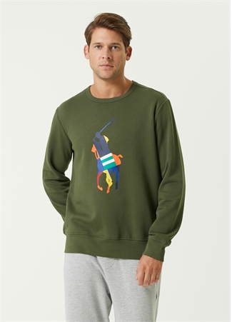 Polo Ralph Lauren Erkek Haki Bisiklet Yaka Logolu Sweatshirt S EU