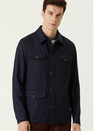 Canali Erkek Lacivert Beli Büzgülü Yün Dış Ceket 54 IT