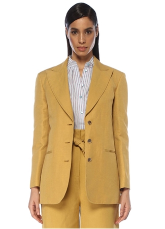 Alberta Ferretti Kadın Hardal Kırlangıç Yaka Keten Ceket Sarı 42 IT Alberta Ferretti Kadın Hardal Kırlangıç Yaka Keten Ceket Sarı 42 IT