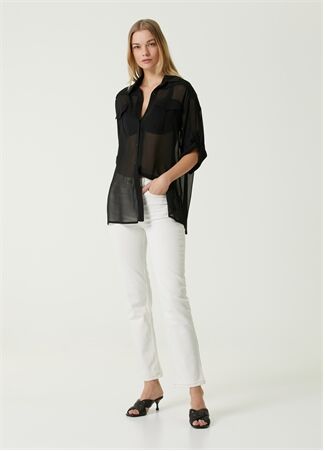 Beymen Collection Kadın Siyah Kısa Kol Şifon Gömlek 36
