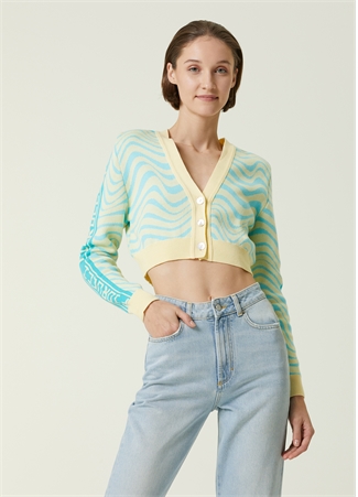 FIORUCCI Kadın Mavi V Yaka Desenli Crop Hırka M EU FIORUCCI Kadın Mavi V Yaka Desenli Crop Hırka M EU