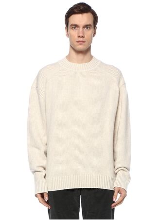 Jil Sander Erkek Bej Reglan Kollu Çizgi Dokulu Yün Kazak L EU