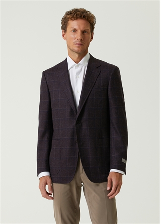 Canali Erkek Bordo Kare Desenli Yün Ceket 54 IT Canali Erkek Bordo Kare Desenli Yün Ceket 54 IT
