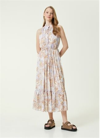 Beymen Club Kadın Lila Şal Desenli Midi Elbise Mor 34