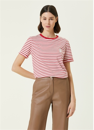 Beymen Collection Kadın Kırmızı Çizgi Desenli Logolu T-shirt S EU Beymen Collection Kadın Kırmızı Çizgi Desenli Logolu T-shirt S EU