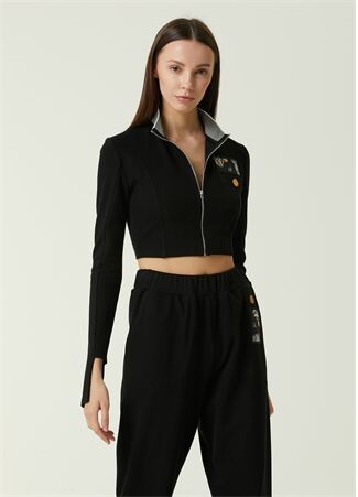 Agaleevic Kadın Siyah Dik Yaka Crop Sweatshirt M EU