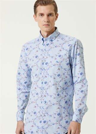 Etro Erkek Mavi Düğmeli Yaka Etnik Desenli Gömlek 42 IT
