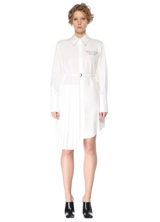 Off-White Kadın Beyaz Kemerli Asimetrik Mini Gömlek Elbise 40 IT