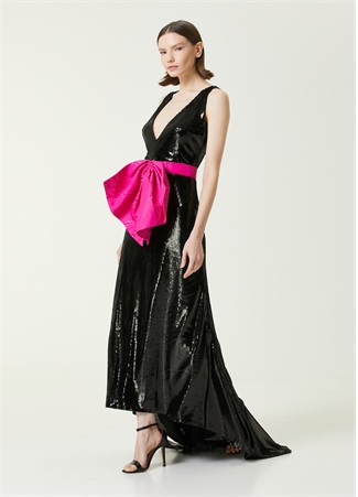 Kalmanovich Kadın Siyah Pembe V Yaka İşlemeli Maksi Abiye Elbise S EU Kalmanovich Kadın Siyah Pembe V Yaka İşlemeli Maksi Abiye Elbise S EU