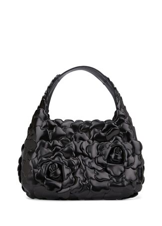 Valentino Garavani Kadın Small Rose Edition Atelier Deri Omuz Çantası Siyah EU