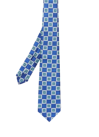 Kiton Erkek Mavi Geometrik Desenli İpek Kravat EU Kiton Erkek Mavi Geometrik Desenli İpek Kravat EU