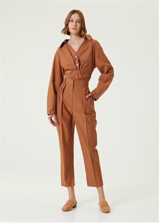 Nanushka Kadın Kahverengi Yüksek Bel Pilili Pantolon L EU