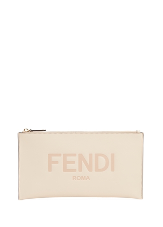 Fendi Kadın Altın Rengi Logolu Deri El Portföyü Pembe EU