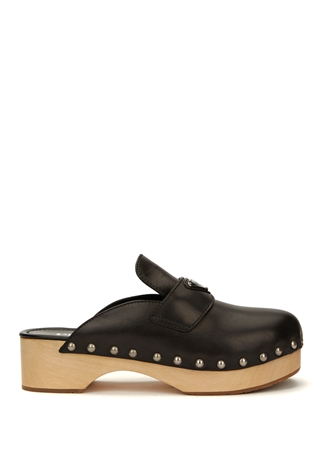 Prada Kadın Siyah Logolu Deri Terlik 36 EU